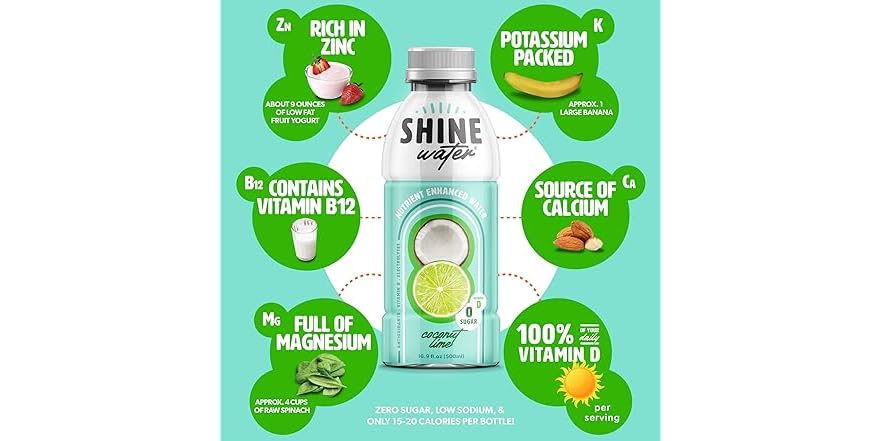 (12 Pack) ShineWater Coconut Lime Bottles 16.9 Fl Oz Each