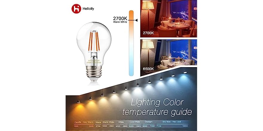 helloify A19 LED Filament Bulbs, 60 Watt