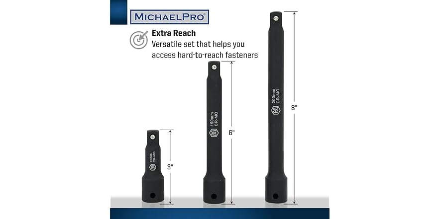 MichaelPro 1/2-Inch Drive Impact Extension Bar Set