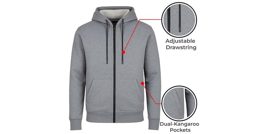 Mens Heavyweight Fleece-Lined Tech Zip Hoodie