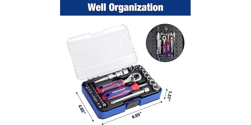 WORKPRO 34 PCS 1/4" Dr. Master Socket Set with 1/4" Stubby Ratchet Bit ...