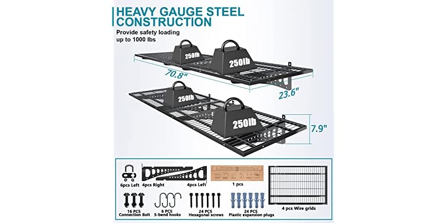 Dtrik Garage Shelving Wall Mounted, 4 Pack 2x3ft