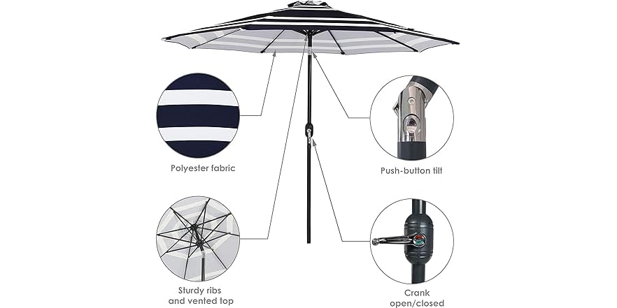Sunnydaze Navy Blue Stripe 9' Patio Umbrella