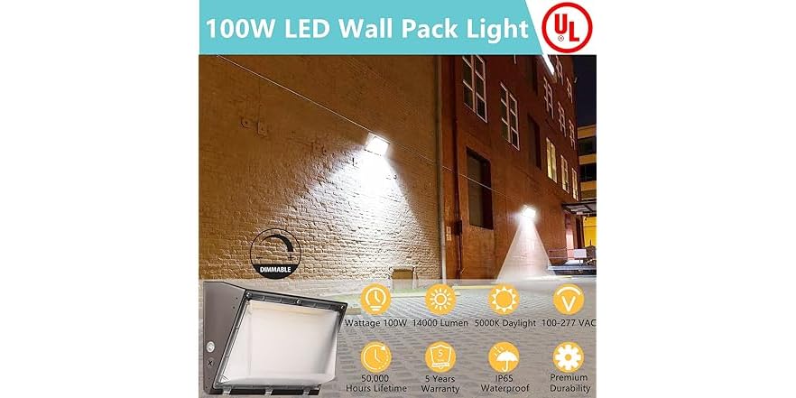WHLED Dimmable 100W LED Wall Pack Light with