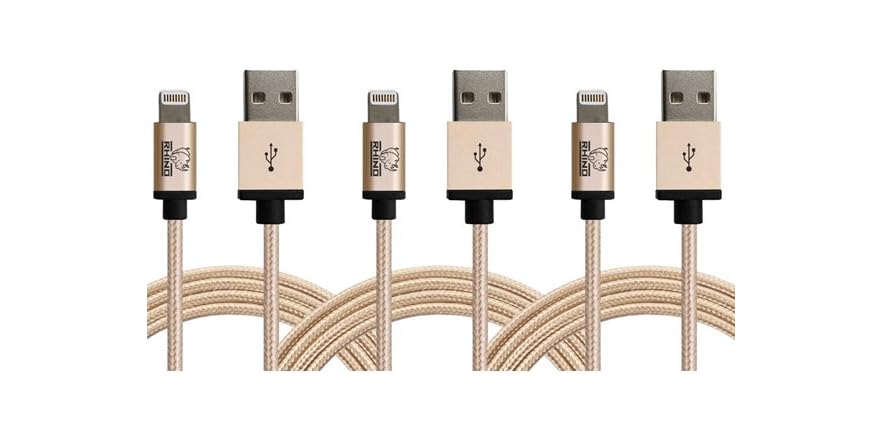 Rhino 2 Meter MFI Apple Lightning Cables - 3 Packs