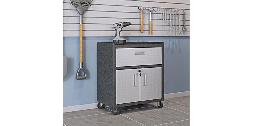 Mobile Garage Cabinet with Drawer and Shelves