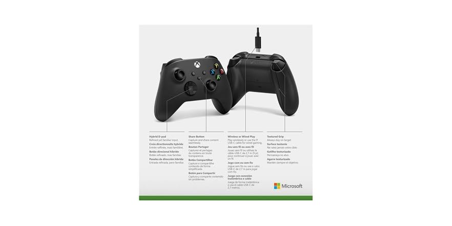Xbox Core Wireless Controller + USB-C Cable – Carbon Black