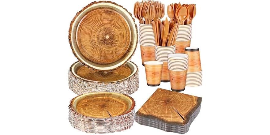 350 Pcs Wood Grain Slice Tableware Set