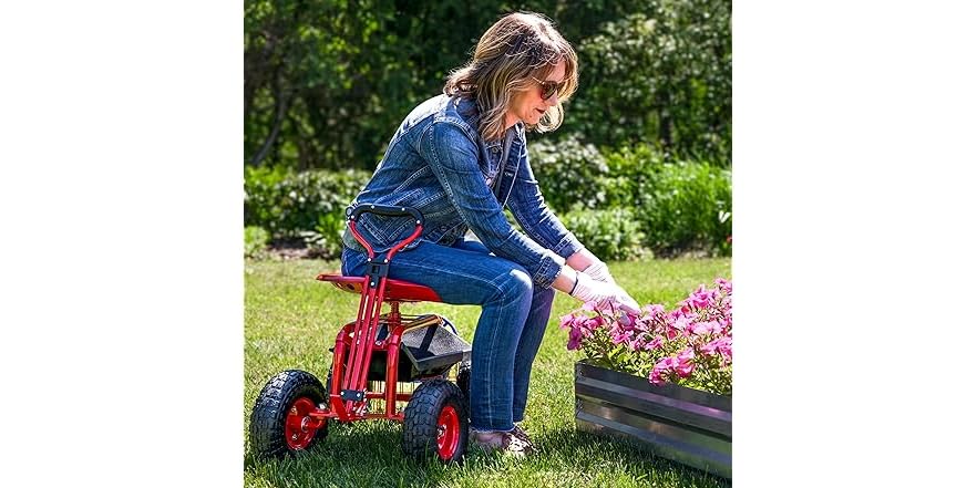 Sunnydaze QH-ESRC004-RD Red Rolling Garden Cart