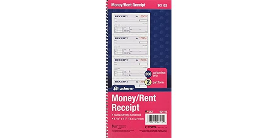 Adams Money and Rent Receipt Book