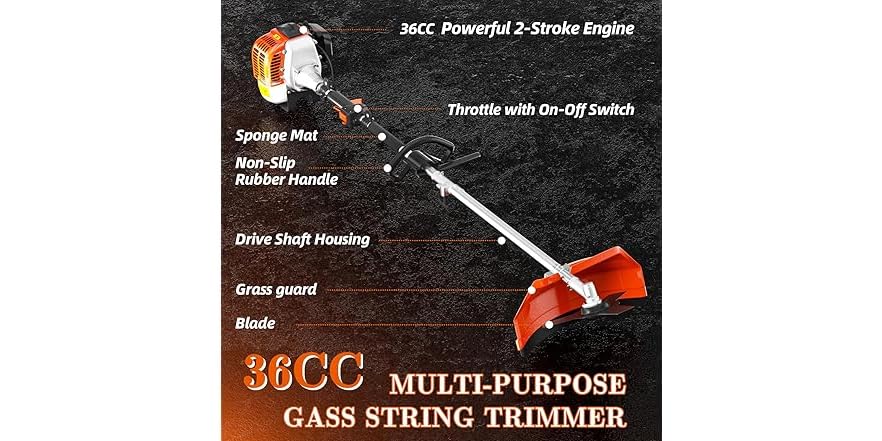 Gas Powered Weed Eater 36cc 2-Stroke, 3 in 1