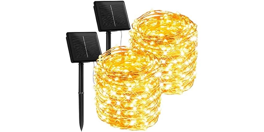 Solar Twinkle Lights Outdoor, 2 Packs Each 75Ft