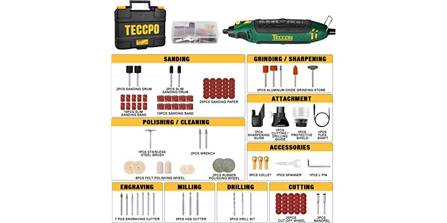 TECCPO Rotary Tool Kit w/114 pcs and storage box