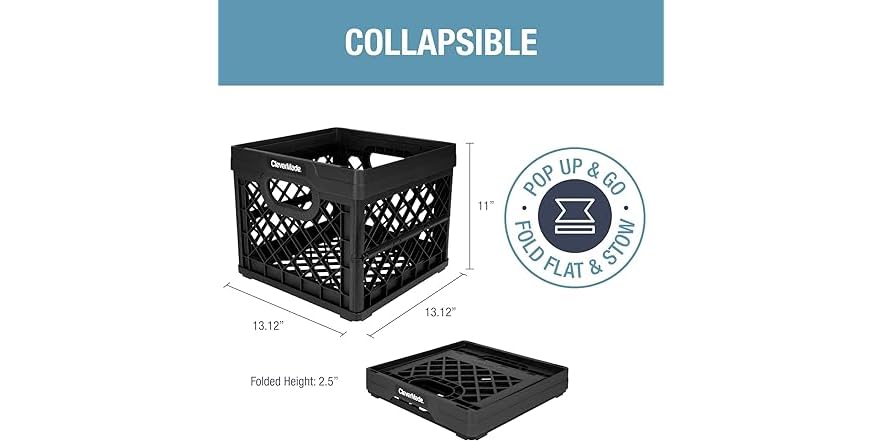 CleverMade Collapsible Milk Crate, Black, 3PK 25L