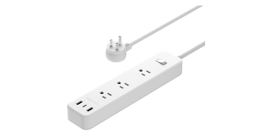 AmazonBasics 5FT 3 Outlet 3 USB Port Power Strip Extension Cord