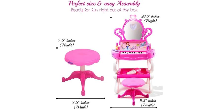 2-in-1 Princess Pretend Play Vanity Set Table w/ Piano