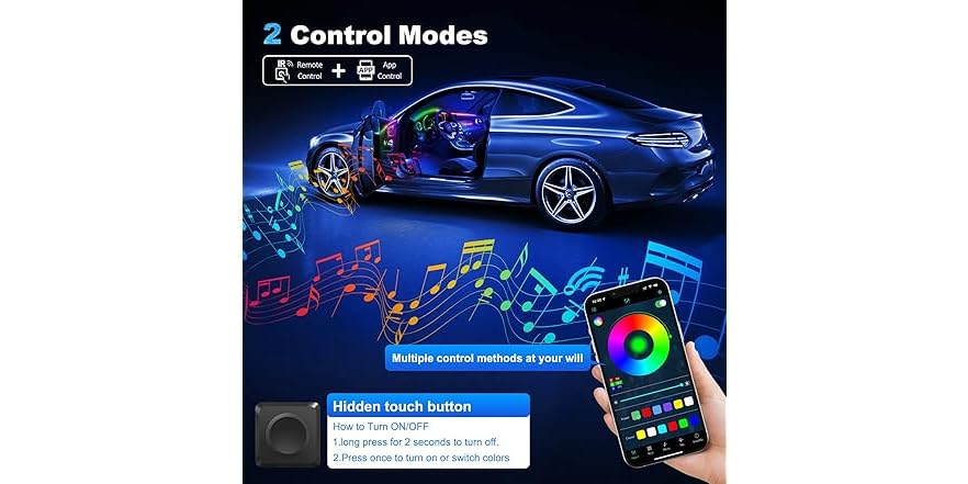 RGB Car Interior LED Strip Lights- Dreamcolor Kit