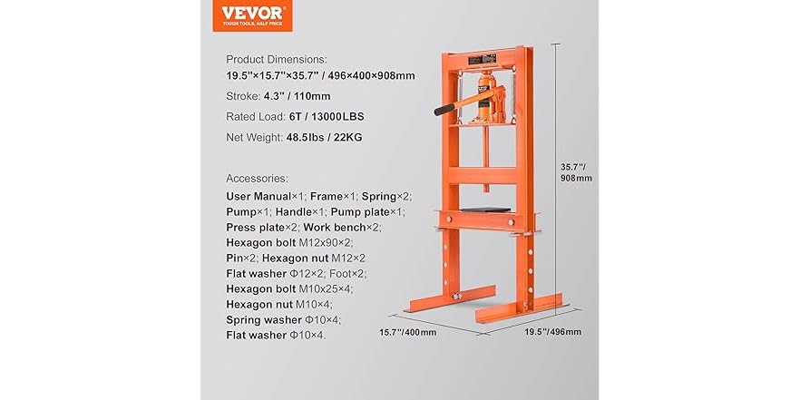 VEVOR Hydraulic 6 Ton H-Frame Garage Flo