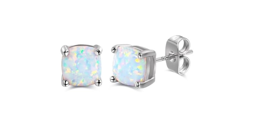 Sterling Silver Halo Square Opal Studs
