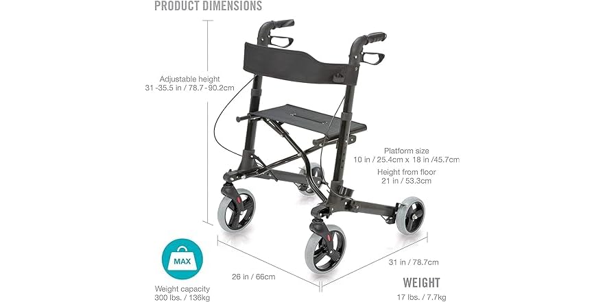 HealthSmart Walker Rollator w/Seat & Backrest