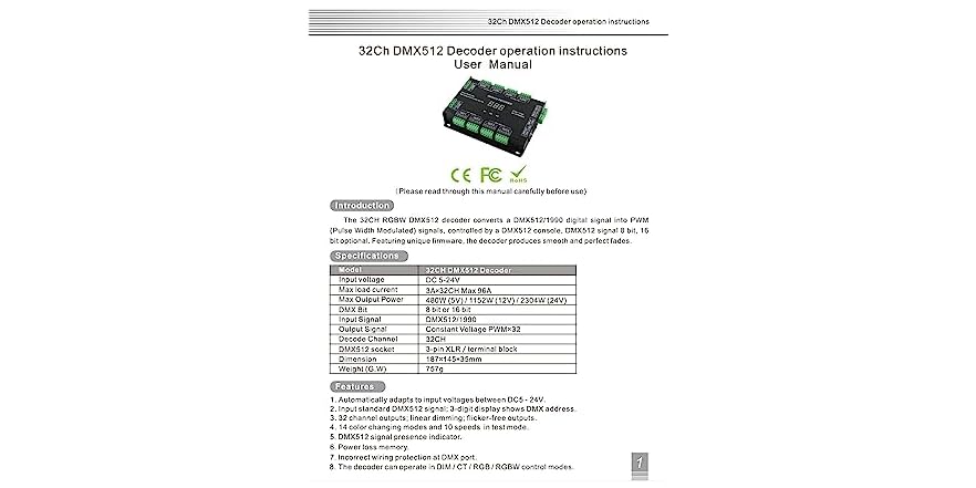 32 Channel 96A Decoder Controller DMX Dimmer
