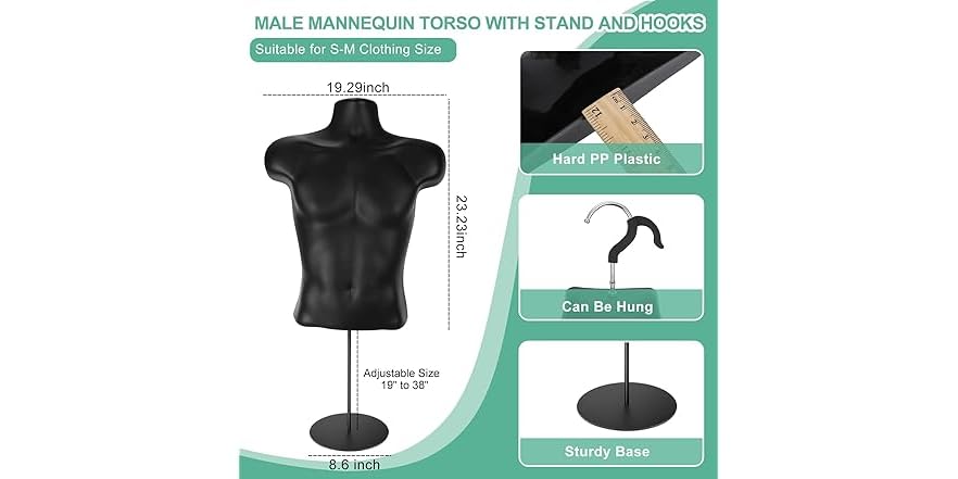 10 Pack Male Mannequin Torso with Stand