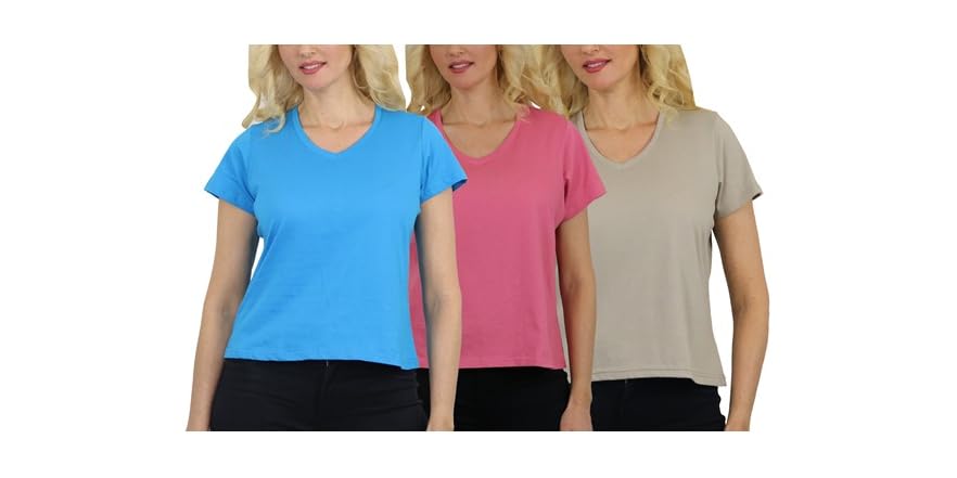 3&6Pk Womens S/S V-Neck Cotton Tee (S-2XL)