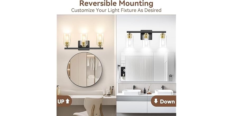 VerRon 3-Light Bathroom Light Fixtures, 19"