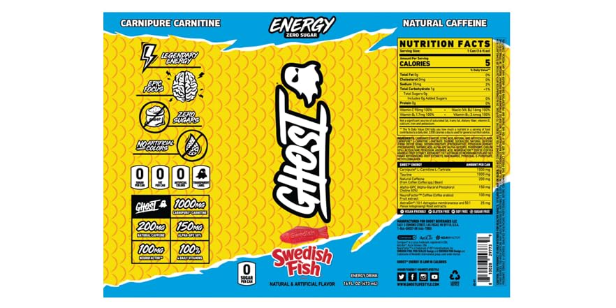 Ghost Energy Sugar-Free Energy Drink, Swedish Fish