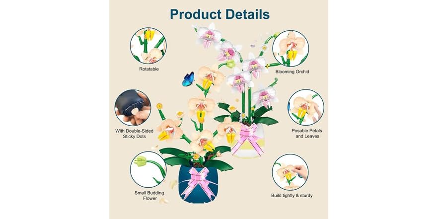 2 Pack Orchid Flower Building Blocks