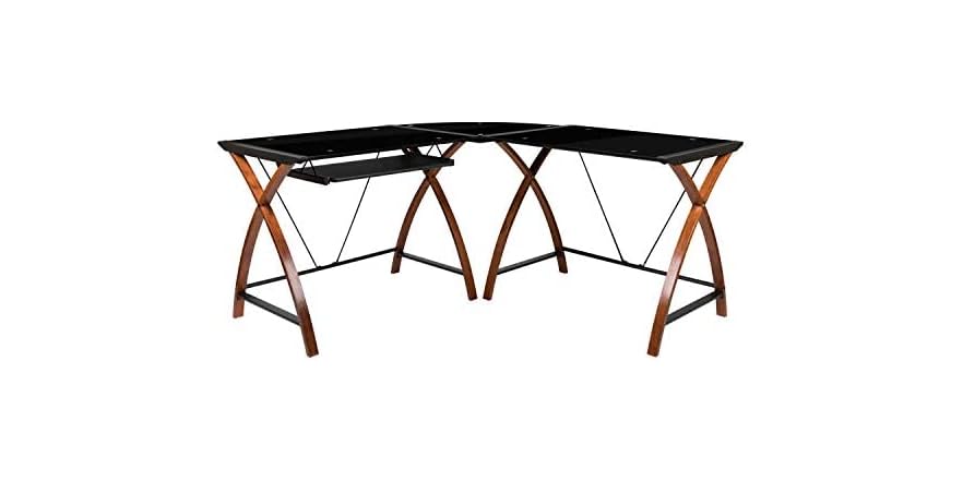 Furniture Black Glass L-Shape Desk