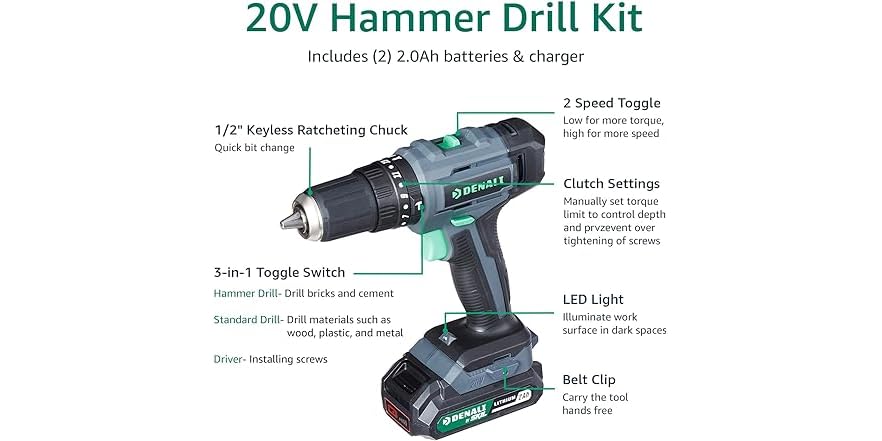 Denali by SKIL 20V Cordless Hammer Drill Kit
