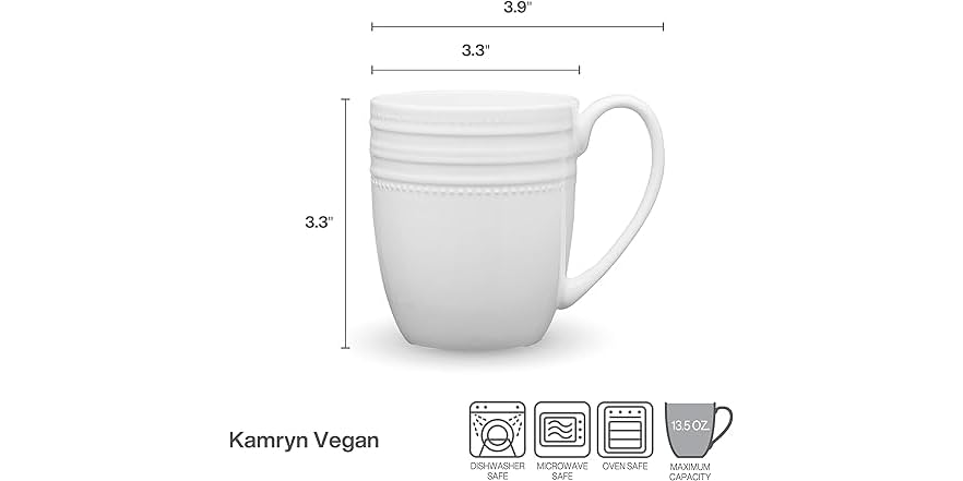 Mikasa Kamryn Bone China Lightweight Set of 4 Mugs, 13.5 Ounce