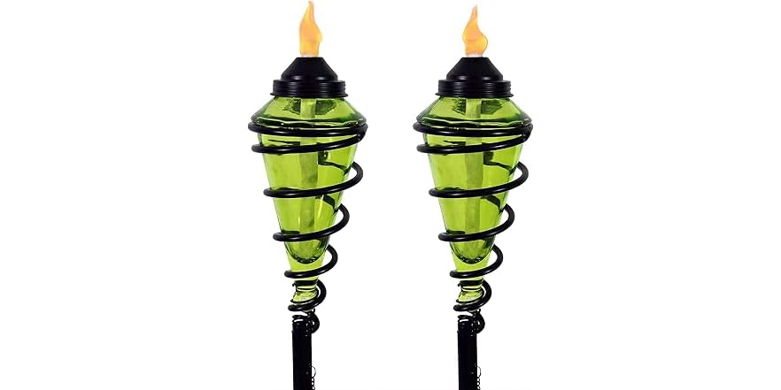 Sunnydaze Green Glass Outdoor Torches, Set of 2