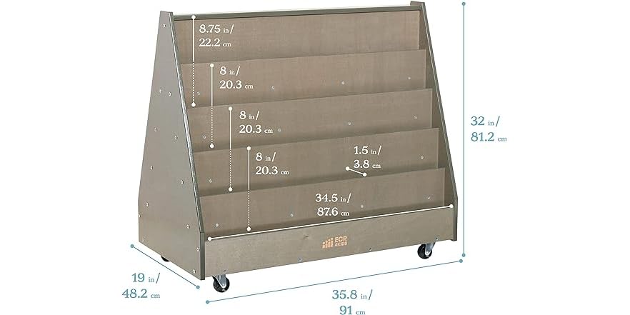 Double-Sided Mobile Book Rack, Gray Wash