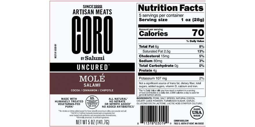 Coro Foods Molé Salami, 3 Pack