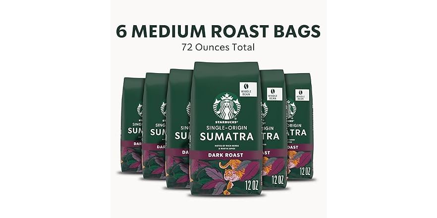 (6 Pack) Starbucks Sumatra Whole Bean, 12oz