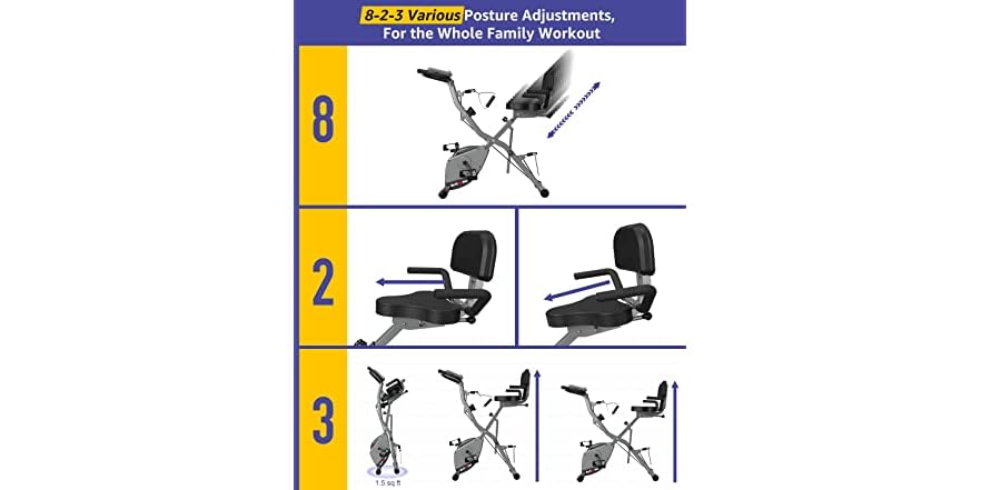 BARWING 16-8-2-3 FoldableExercise Stationary Bike Gray