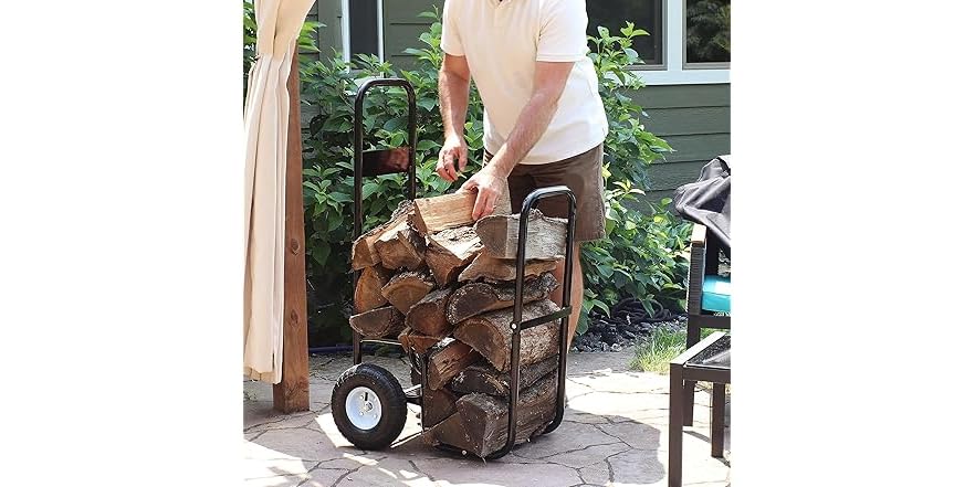 Sunnydaze QX-FLC-COMBO Rolling Log Cart w/ Cover