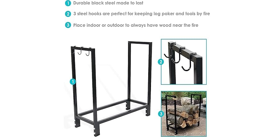 Sunnydaze 30" Indoor/Outdoor Black Firewood Holder