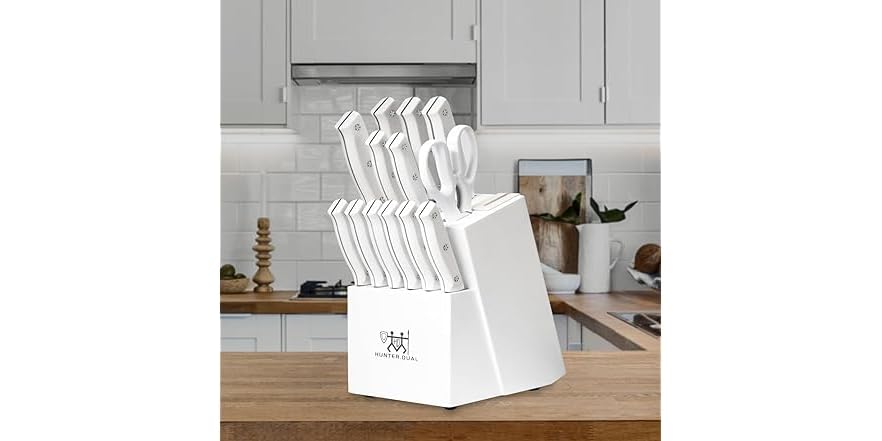 HUNTER.DUAL Knife Set, 15 Piece Kitchen Knife Set with Block Self ...