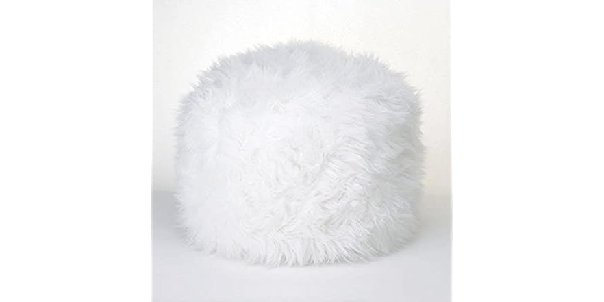 Smart Living Company Fuzzy White Ottoman Pouf
