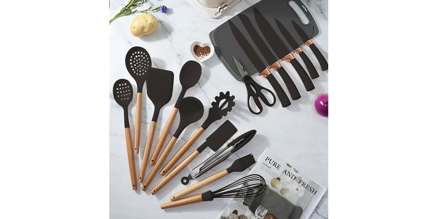 Premium 19-Piece Cooking Utensils Set with Cutting Board, Black