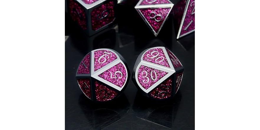 Silver Purple Glitter Metal DND Dice Set