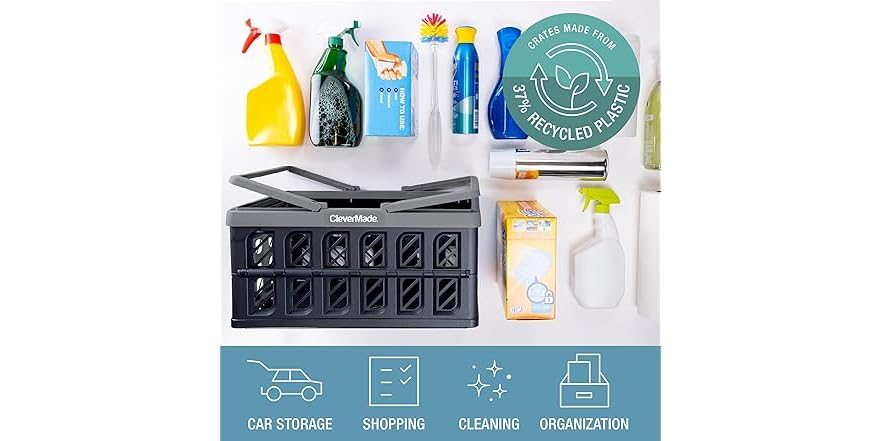 CleverMade Foldable Crates w/Handles, 3 Pk Stone