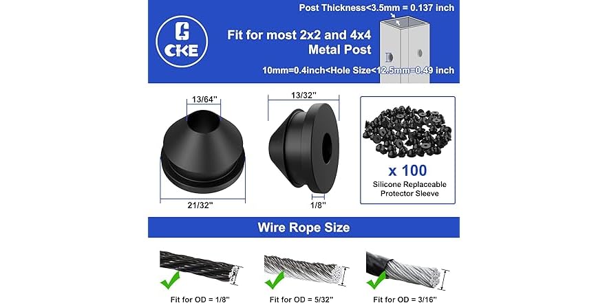 CKE 100 Pack Cable Railing Rubber