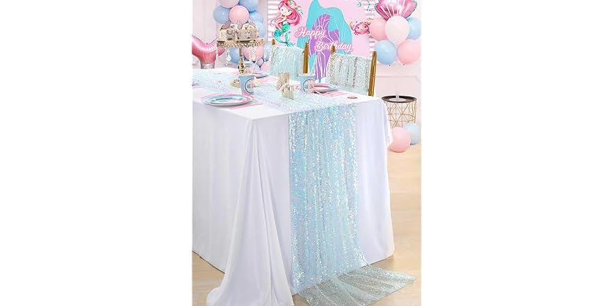 QueenDream Blue Sequin Table Runner