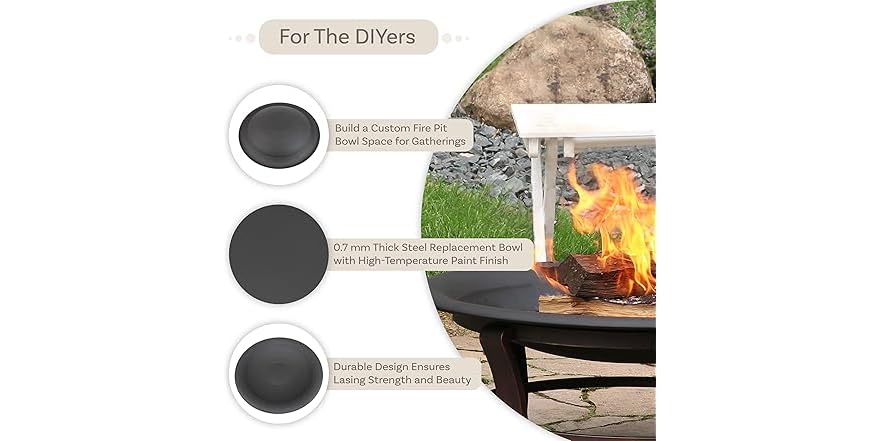 Sunnydaze Decor Replacement Fire Pit Bowl -Choose Size