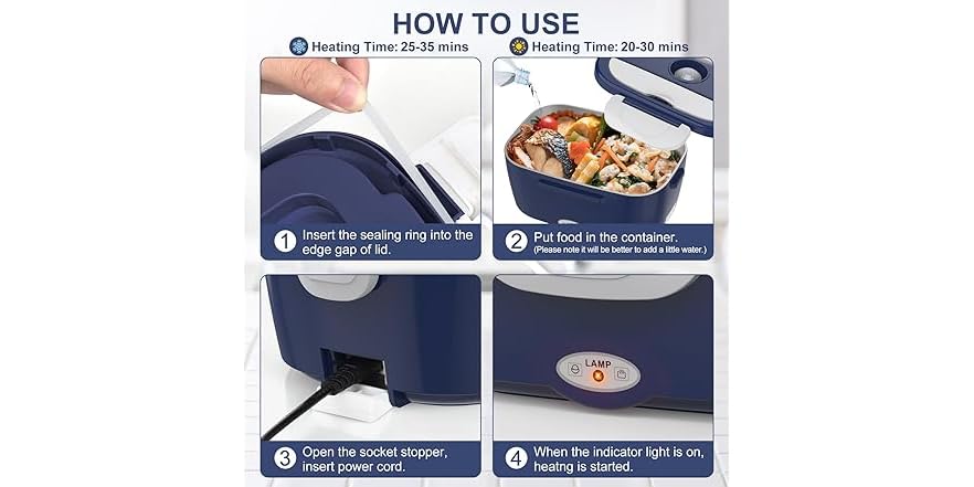 Herrfilk Electric Lunch Box 1.5L Blue White