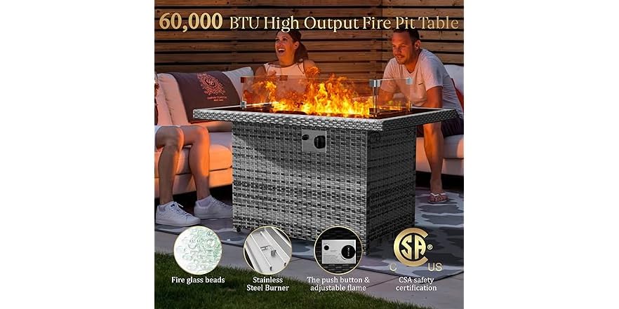 Yoyomax 44-Inch Glass Top Fire Pit Table
